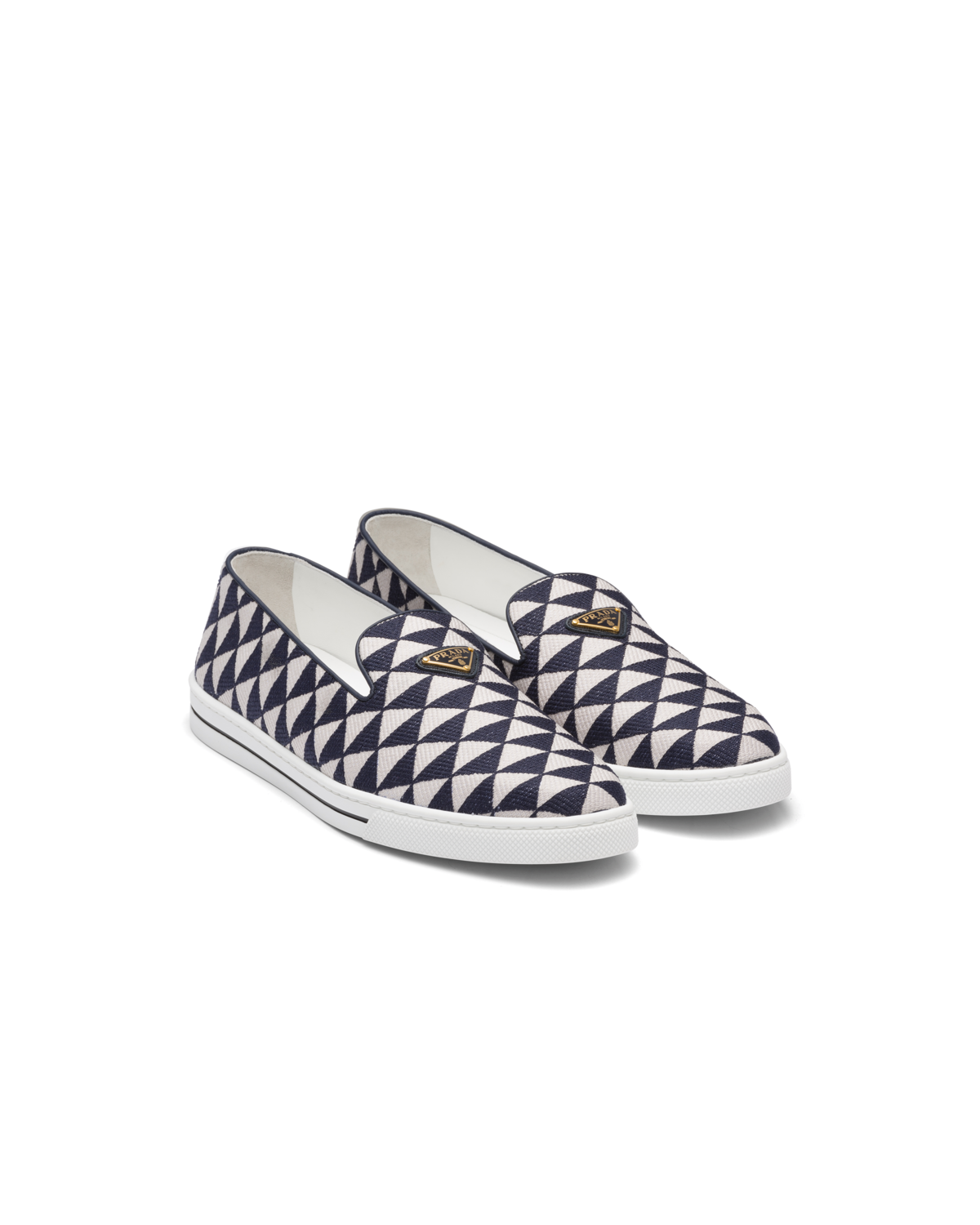 Prada Embroidered Technical Fabric Slipon Shoes Editorialist